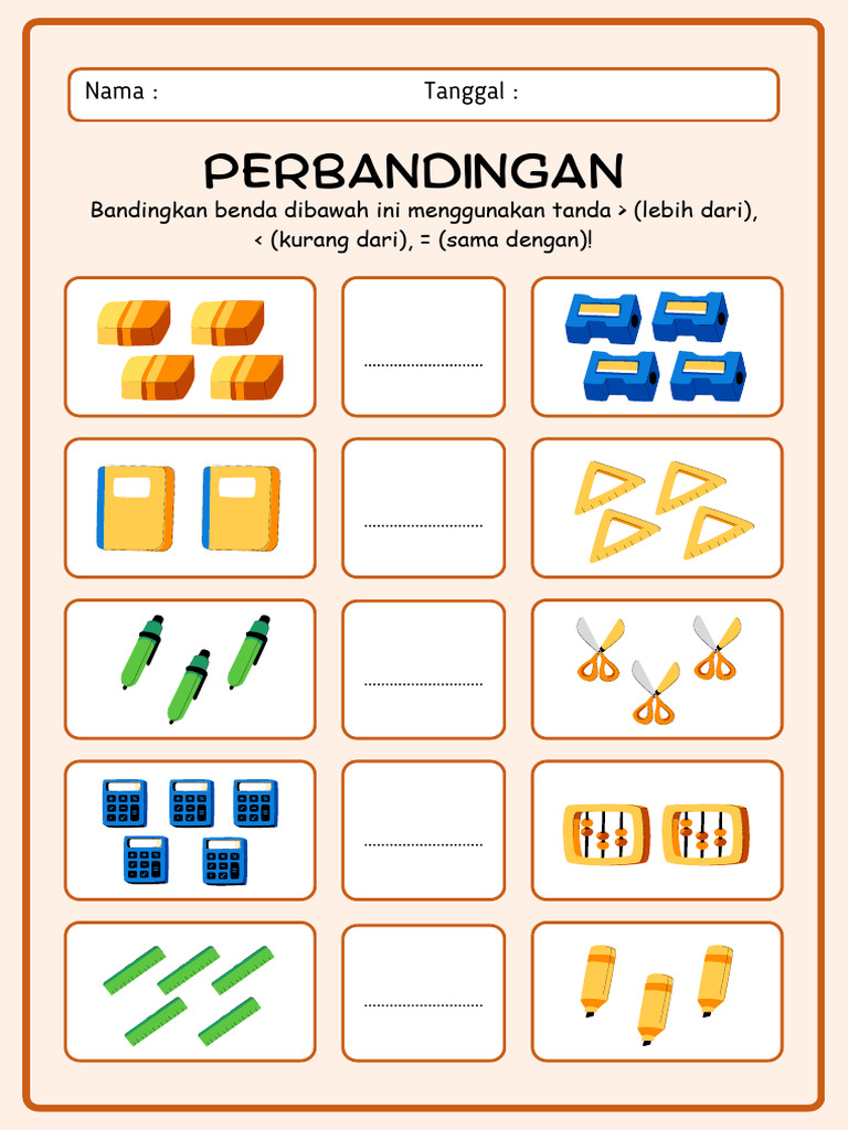 Worksheet Perbandingan Angka | PDF