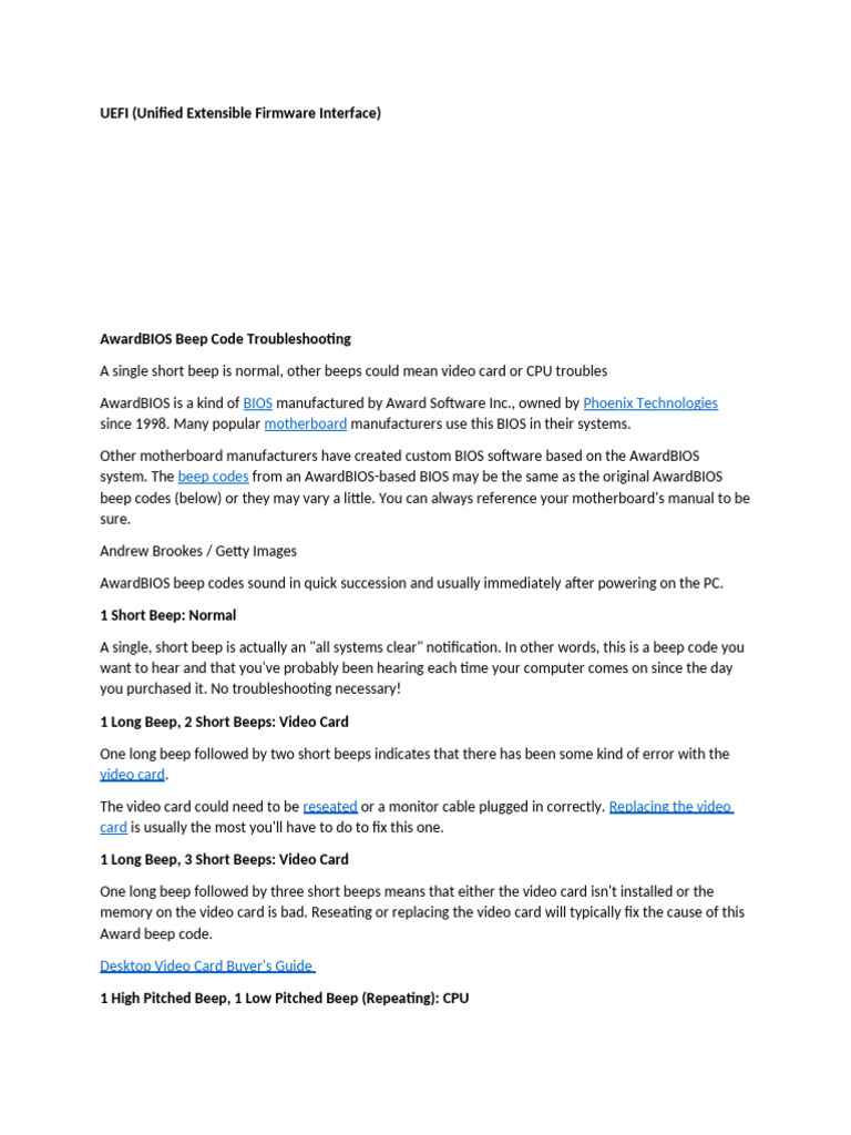 BIOS Beep Codes | PDF