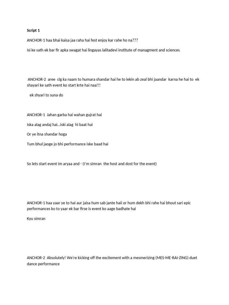 Duet Dance Anchoring Script... | PDF