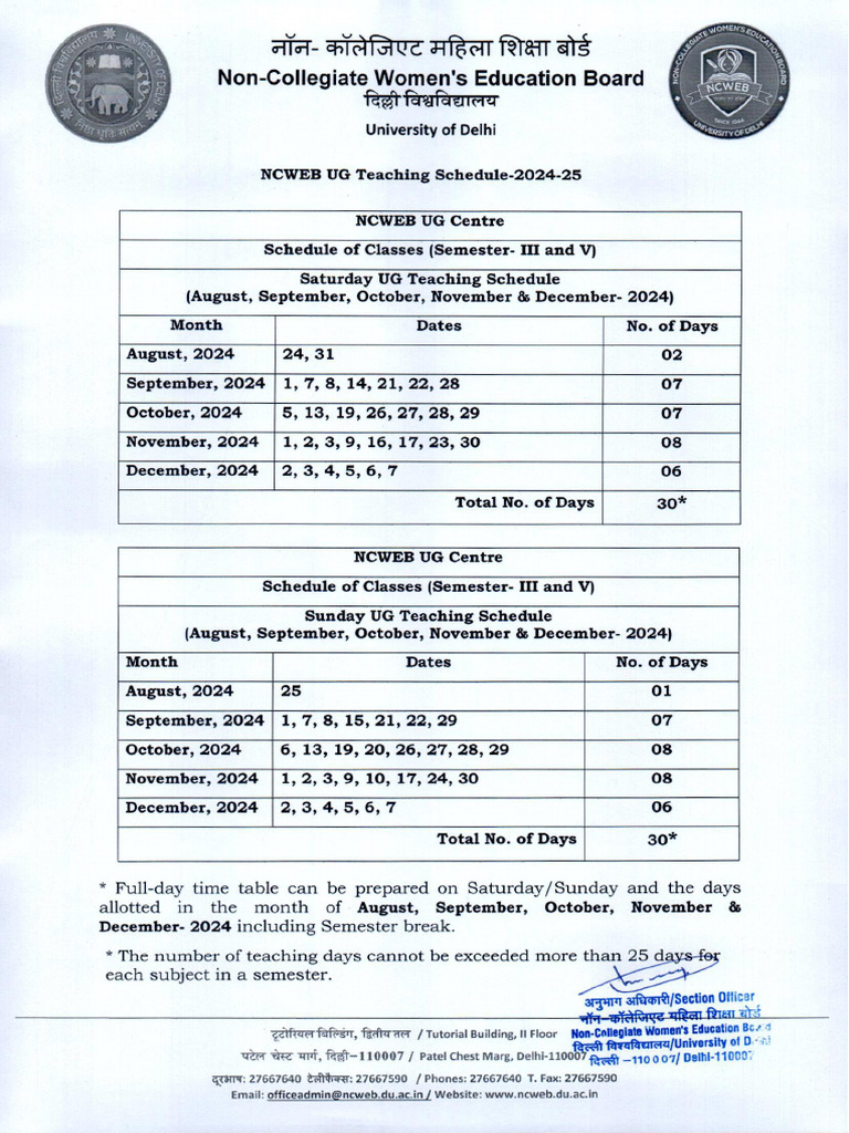 UG Classes Schedule III V Semester - 2024 25 | PDF