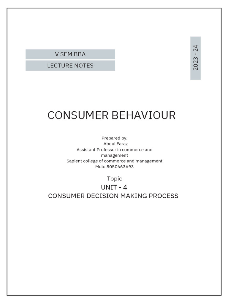 V Sem - Bba - Consumer Behaviour - Unit 4 - Consumer Decision Making ...