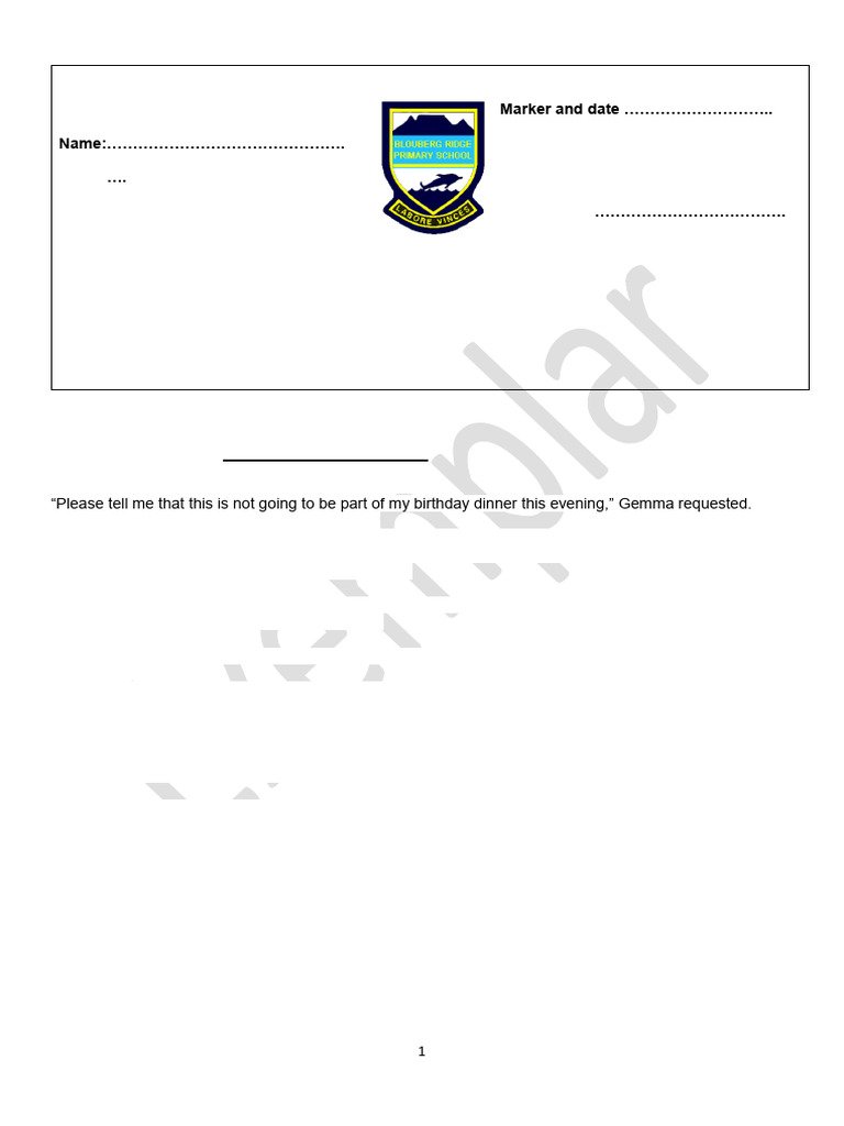 Grade 7 English November 2019 and Marking Guidline | PDF