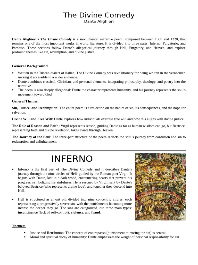 The Divine Comedy Dante Alighieri Outline and Activity | PDF | Divine ...