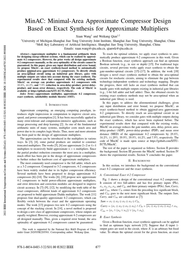 MinAC Minimal-Area Approximate Compressor Design Based On Exact Synthesis For Approximate ...