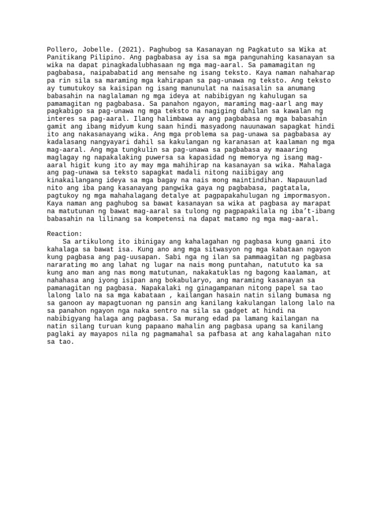 Pagbasa at Pagsulat Gawain | PDF