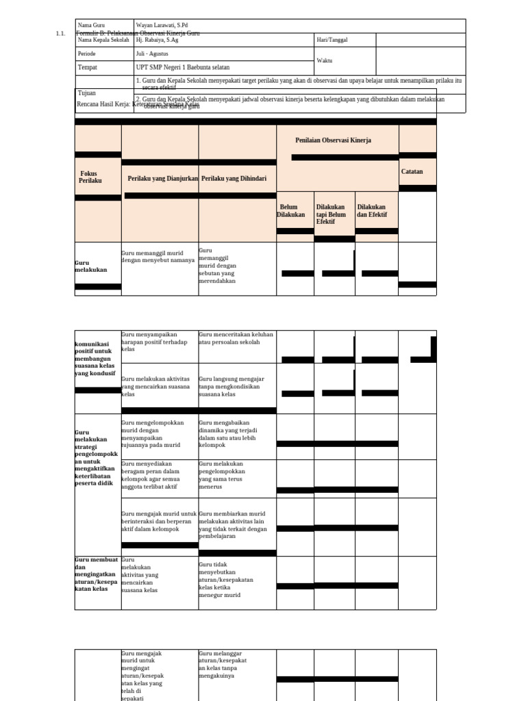 Formulir B- Pelaksanaan Observasi (Nani)-1 | PDF