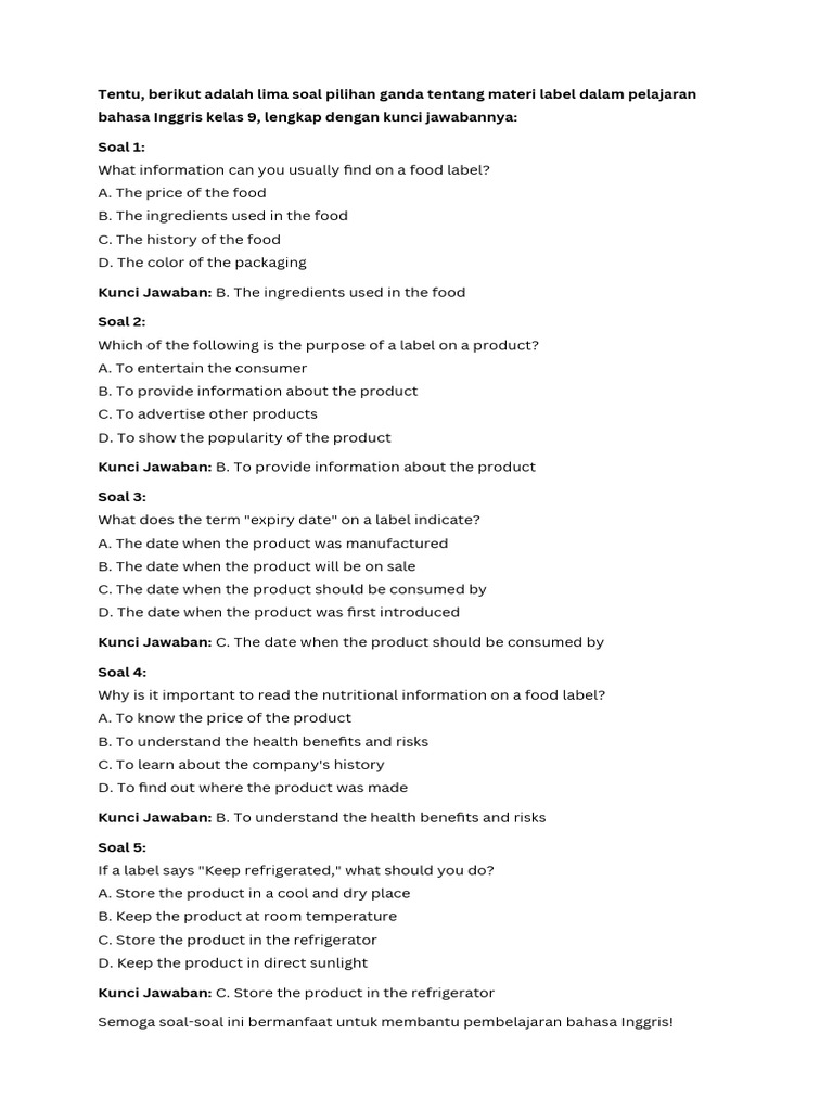 Tentu, Berikut Adalah Lima Soal Pilihan Ganda Tentang Materi Label ...
