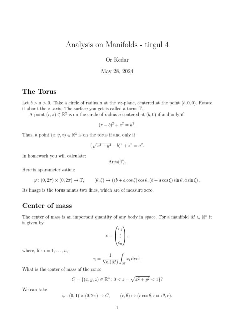 Analysis On Manifolds Tirgul 4 | PDF | Differential Topology ...