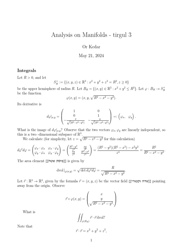 Analysis On Manifolds Tirgul 3 | PDF | Gradient | Differential Geometry