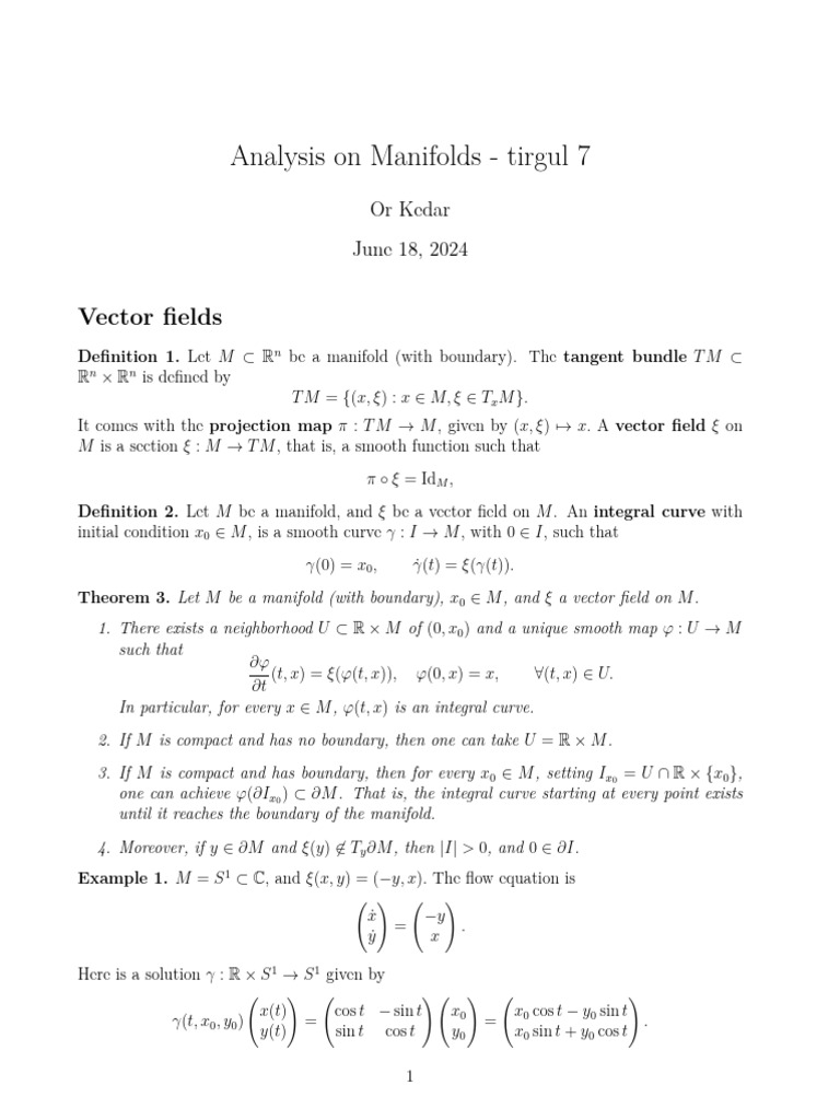 Analysis On Manifolds Tirgul 7 | PDF | Manifold | Curve