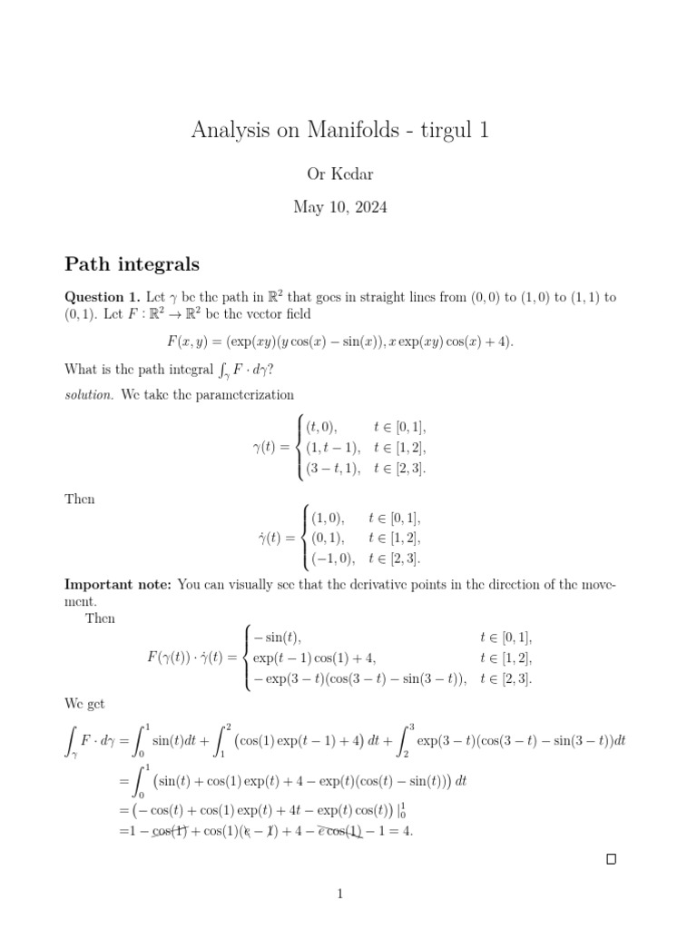 Analysis On Manifolds Tirgul 1 | PDF | Function (Mathematics) | Gradient