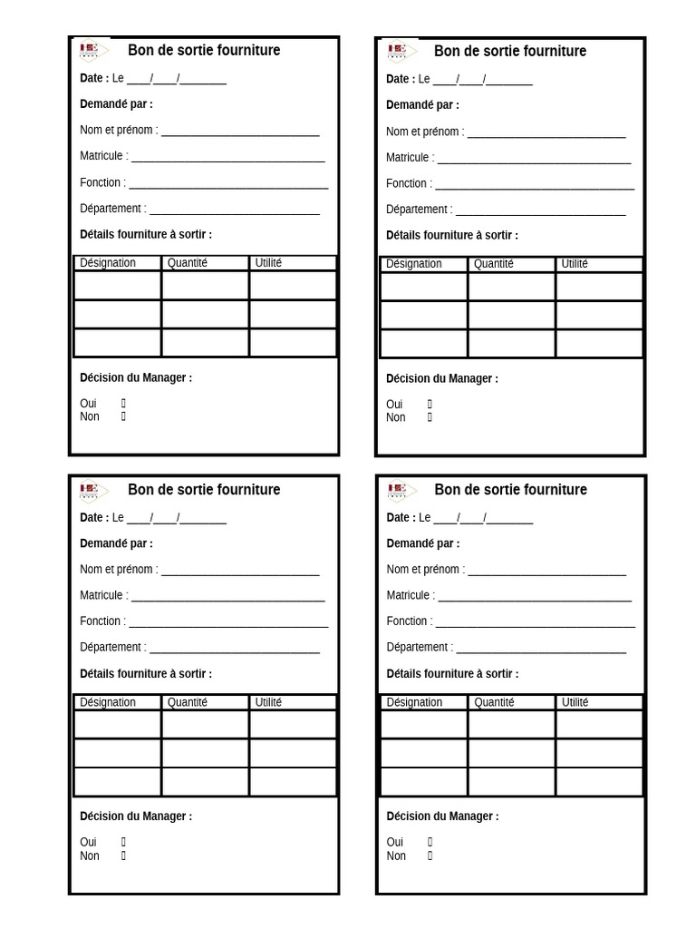 Bon de Sortie Fourniture | PDF
