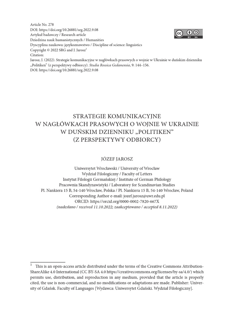 Strategie Komunikacyjne W Naglowkach Pra | PDF