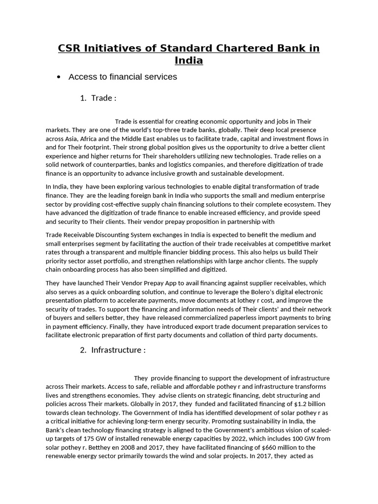 CSR Initiatives of Standard Chartered Bank in India | PDF ...