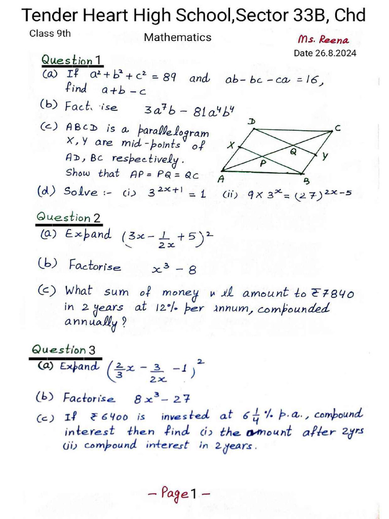Maths IX (26.8.24) Revision 2 | PDF