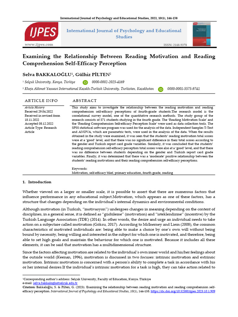 Examining The Relationship Between Reading Motivation and Reading | PDF