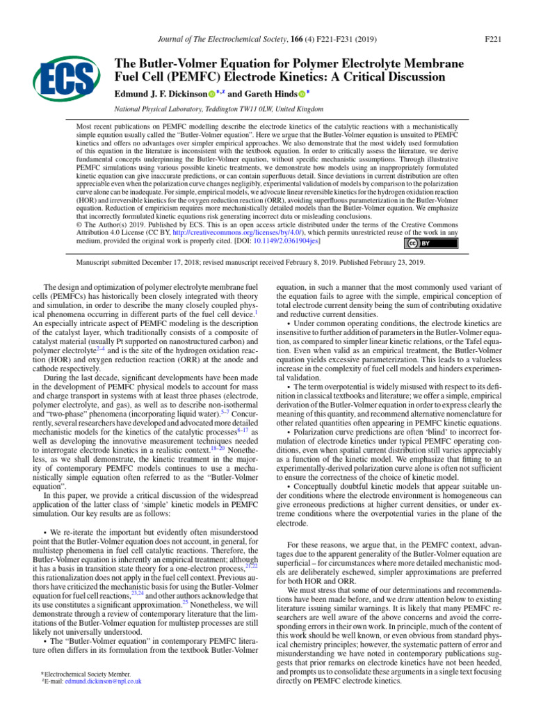 The Butler-Volmer Equation For Polymer Electrolyte | PDF