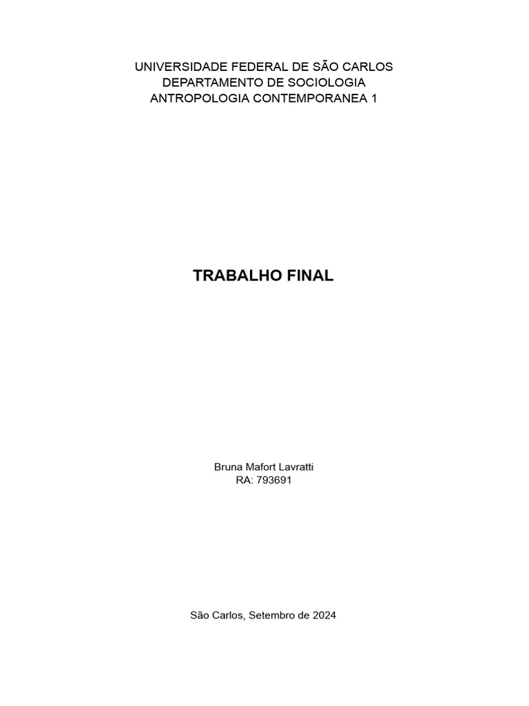 Trabalho Final Antropologia Contemporanea 1 Bru | PDF