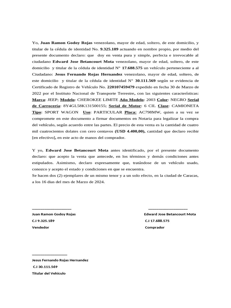 Modelo Venta de Vehiculo | PDF