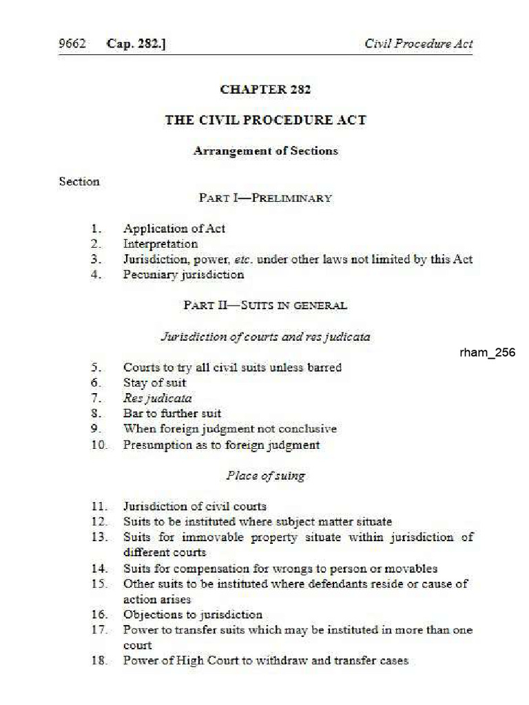 Revised Civil Procedure Act Cap 282 (Laws of Uganda) | PDF