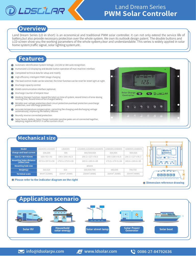 Land Dream Series PWM Solar Charge Controller Data Download | PDF