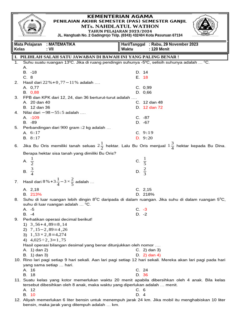 MTK 7 + Jawaban | PDF