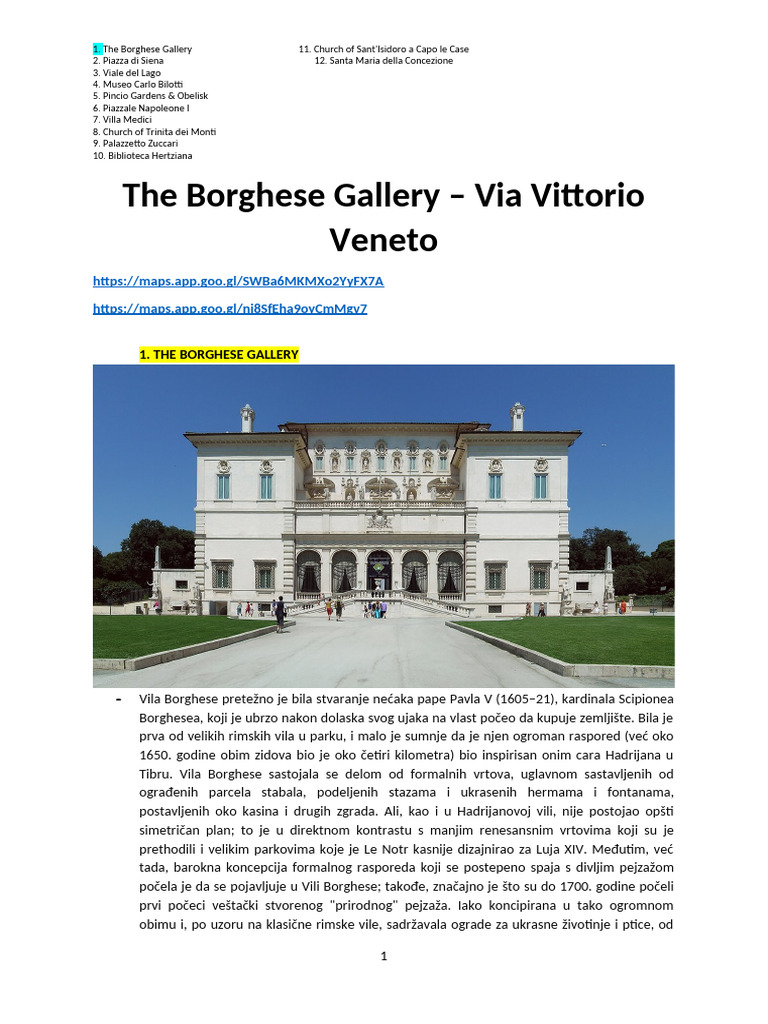 The Borghese Gallery - Via Vittorio Veneto | PDF