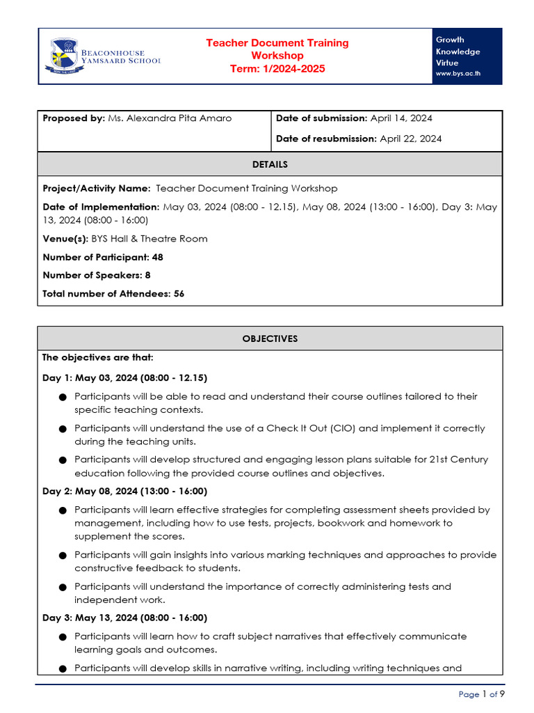 Teacher Document Training_Proposal_SY2024-2025 | PDF