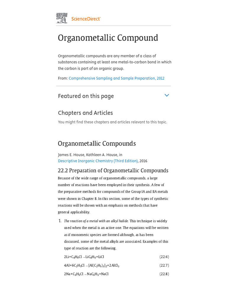Organometallic Compound - An Overview - ScienceDirect Topics | PDF