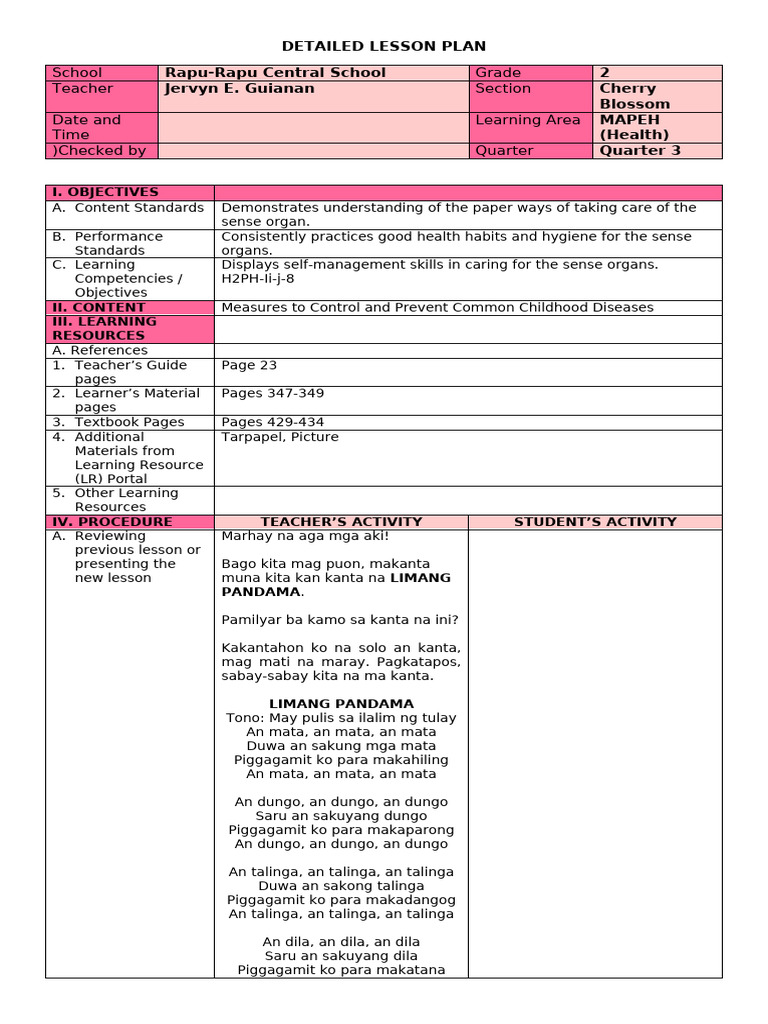 Detailed Lesson Plan Mapeh | PDF | Human Communication | Language Arts & Discipline