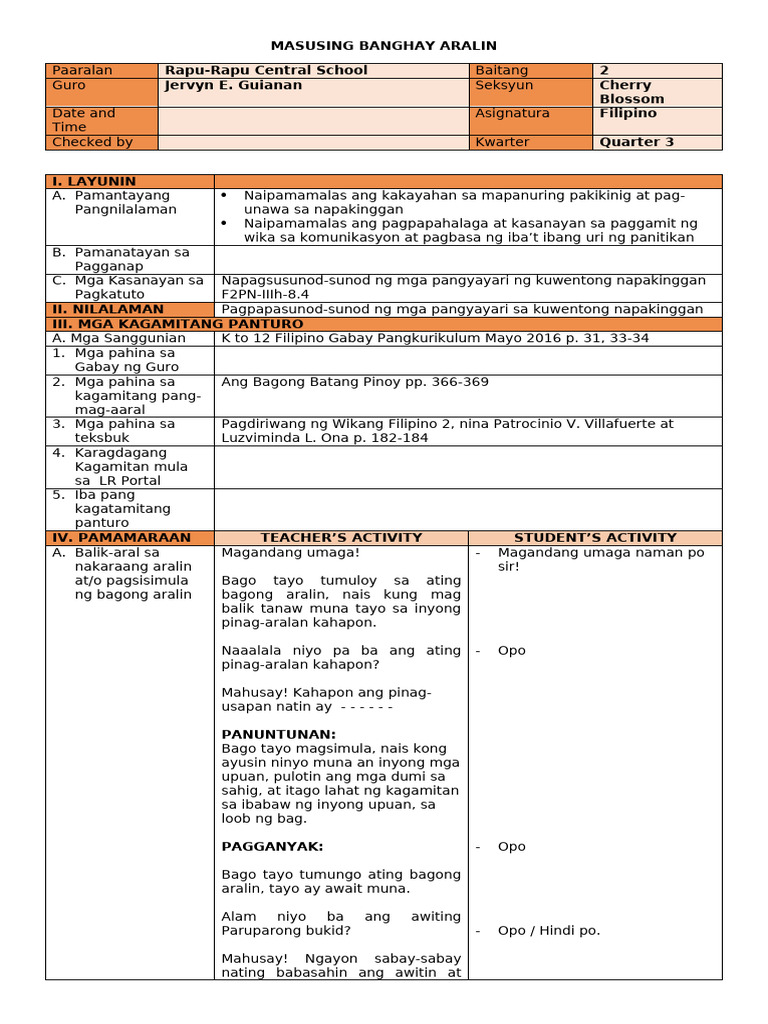 MASUSING BANGHAY ARALIN - 2 Fil | PDF | Philippines | Languages Of ...