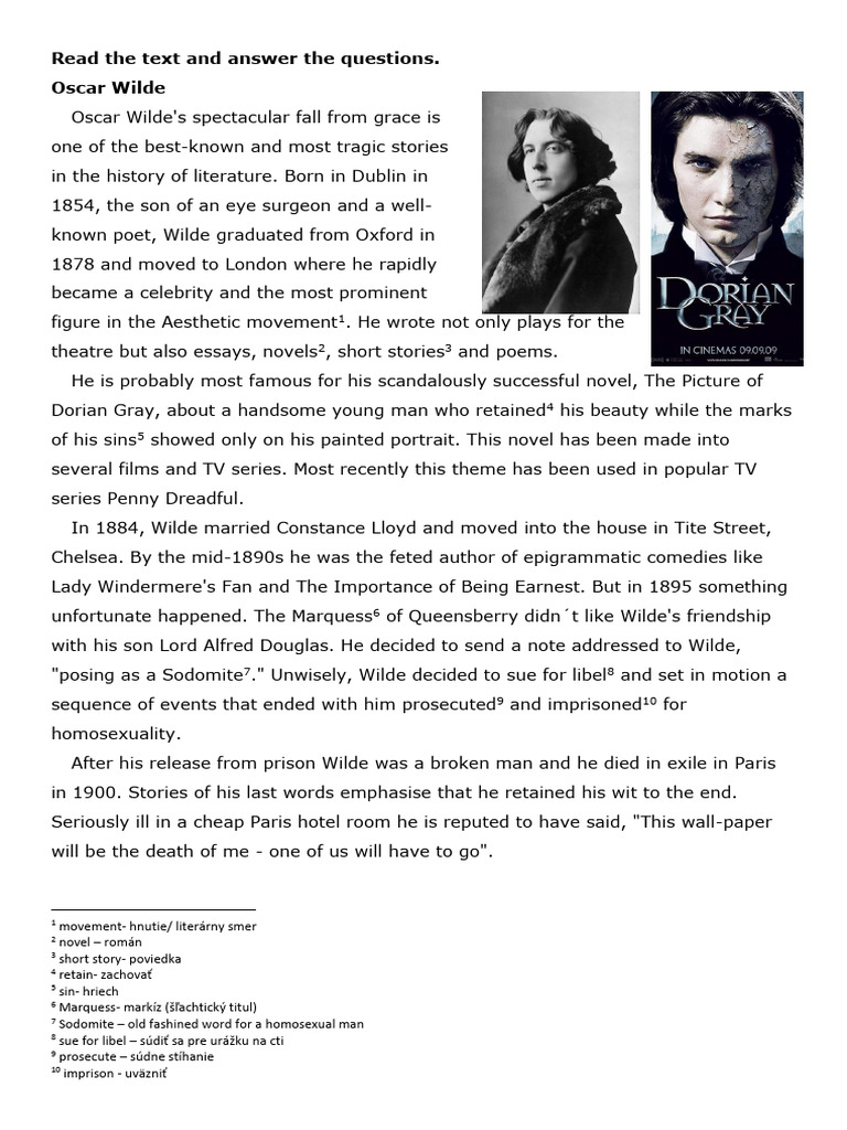Oscar Wilde Reading Comprehension | PDF
