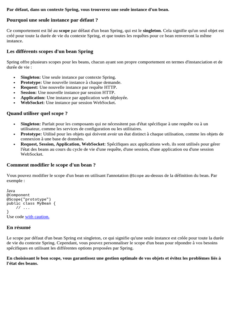 un contexte Spring bean java | PDF