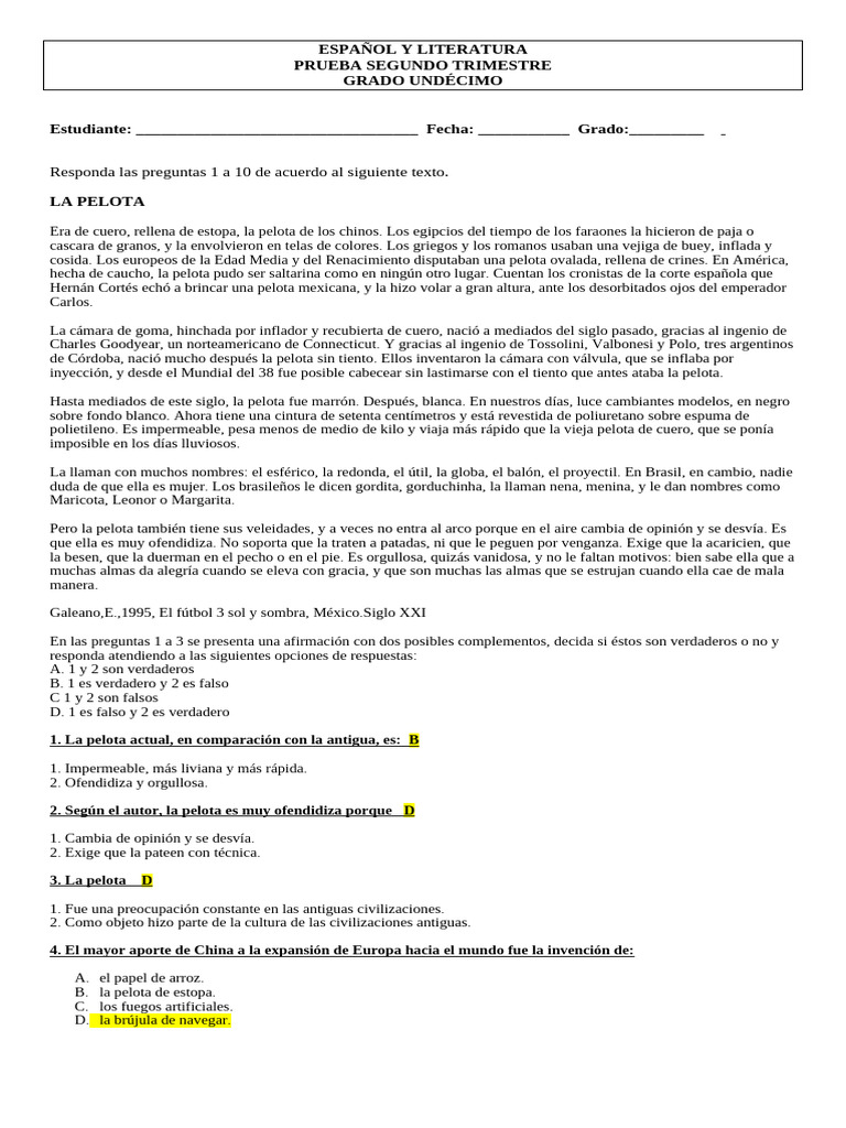 Prueba Segundo Trimestre Grado 11 | PDF