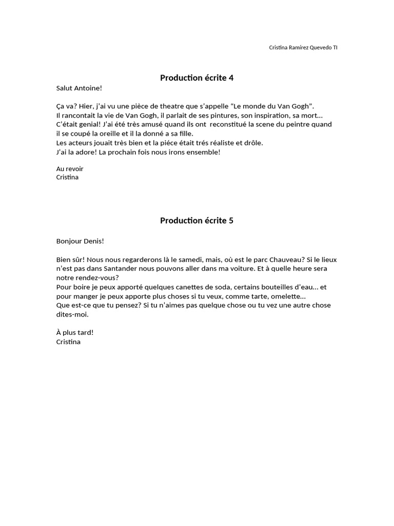 Production Écrites 4-5 | PDF