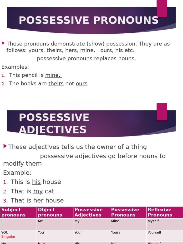 Possessive Pronouns and Adjectives | PDF