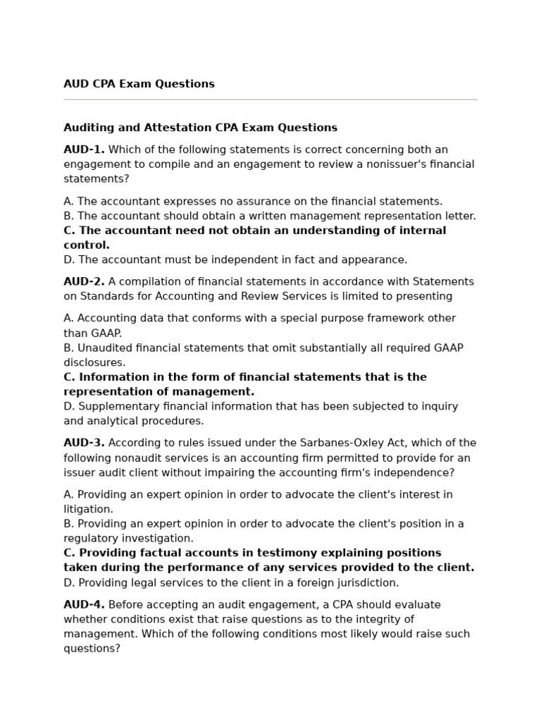 AUD CPA Exam Questions | PDF