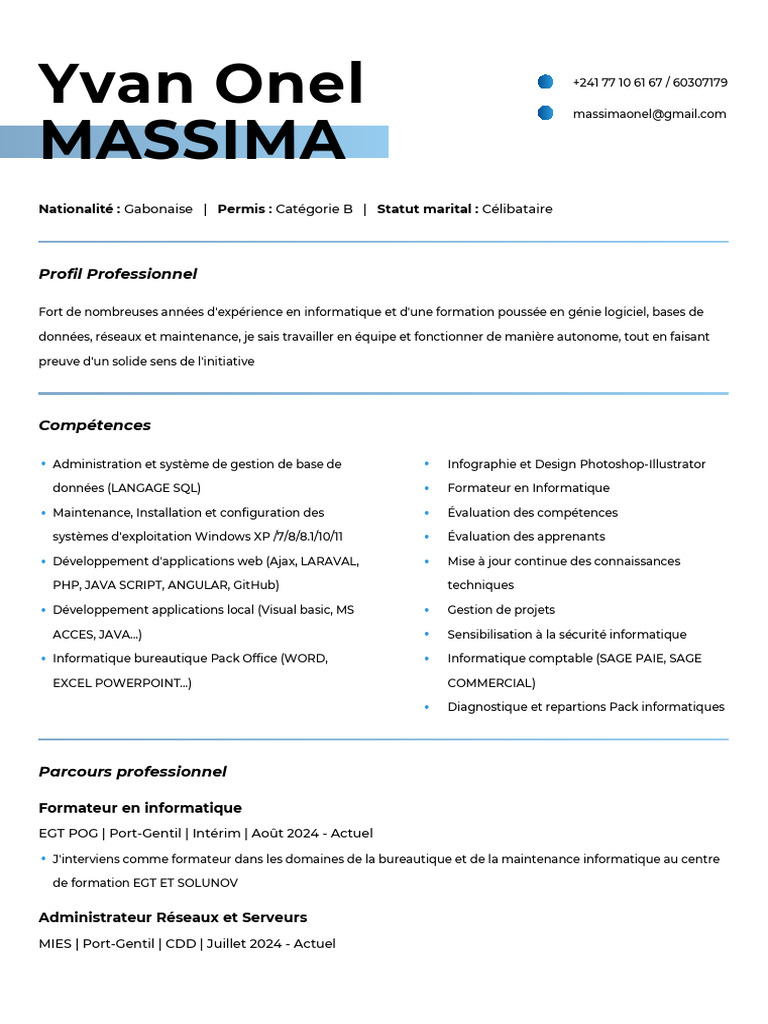 Yvan Onel: Expert en Informatique et Développement | PDF | Computers | Technology & Engineering