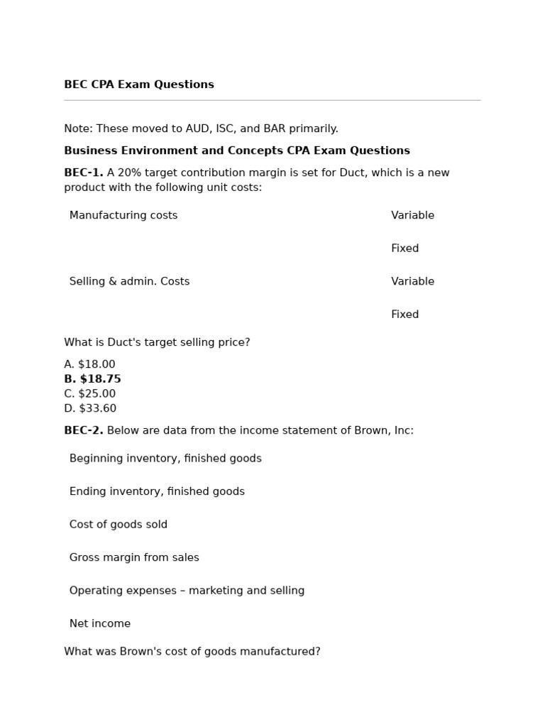 BEC CPA Exam Questions | PDF
