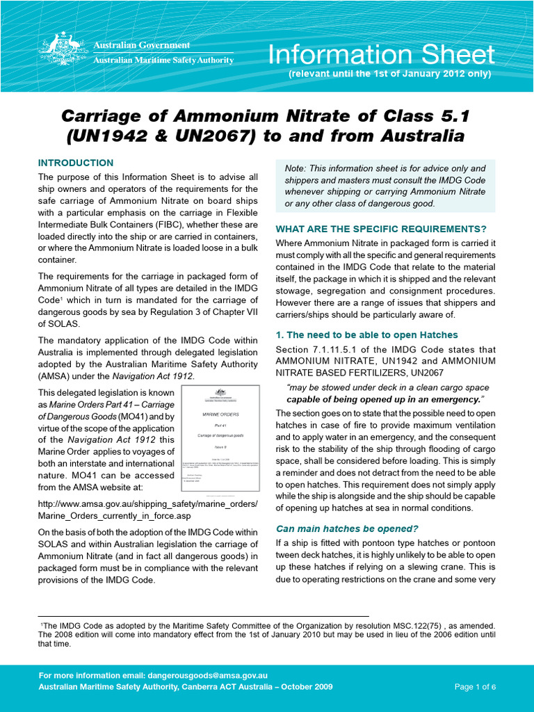 Ammonium Nitrate Info Sheet - pdf.AMSA. | PDF