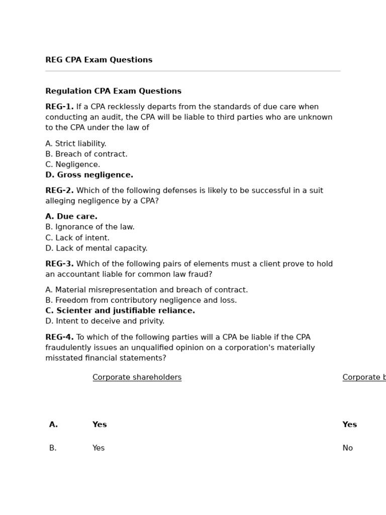 REG CPA Exam Questions | PDF
