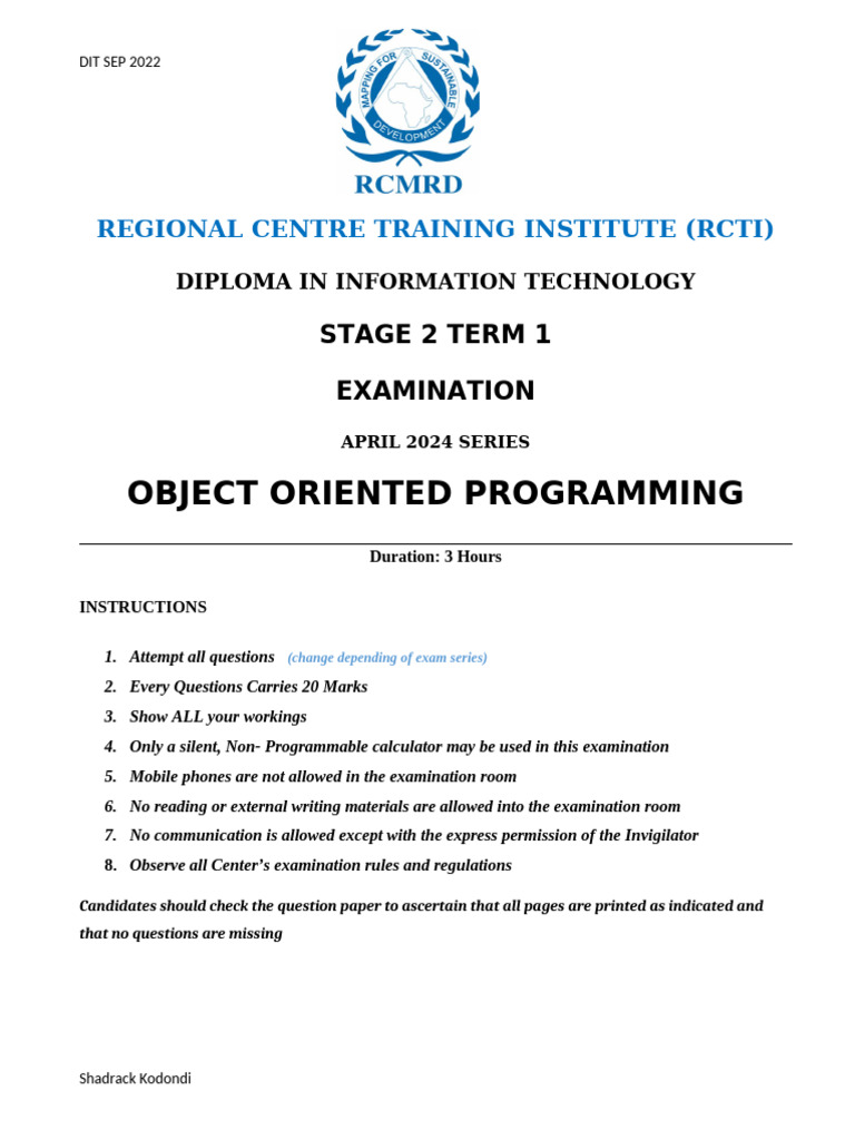 Dit-Sep-2022-Object Oriented Programming | PDF | C++ | Class (Computer Programming)