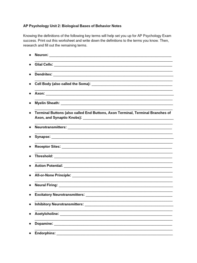 AP Psychology Unit 2 - Biological Bases of Behavior Notes | PDF