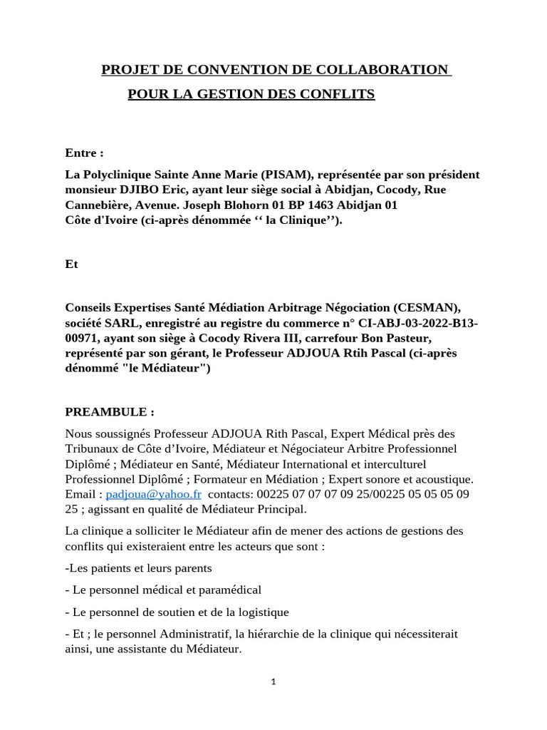 Projet de Convention de Collabo Pisam | PDF