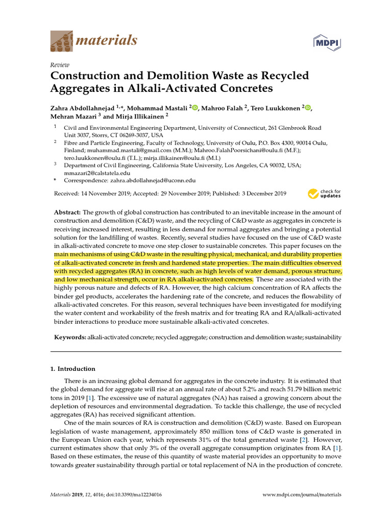 Construction and Demolition Waste As Recycled | PDF