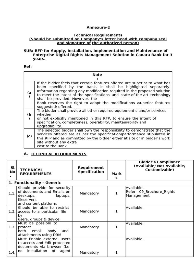 Annexure 2 Technical Requirements - 2022 - Revised | PDF