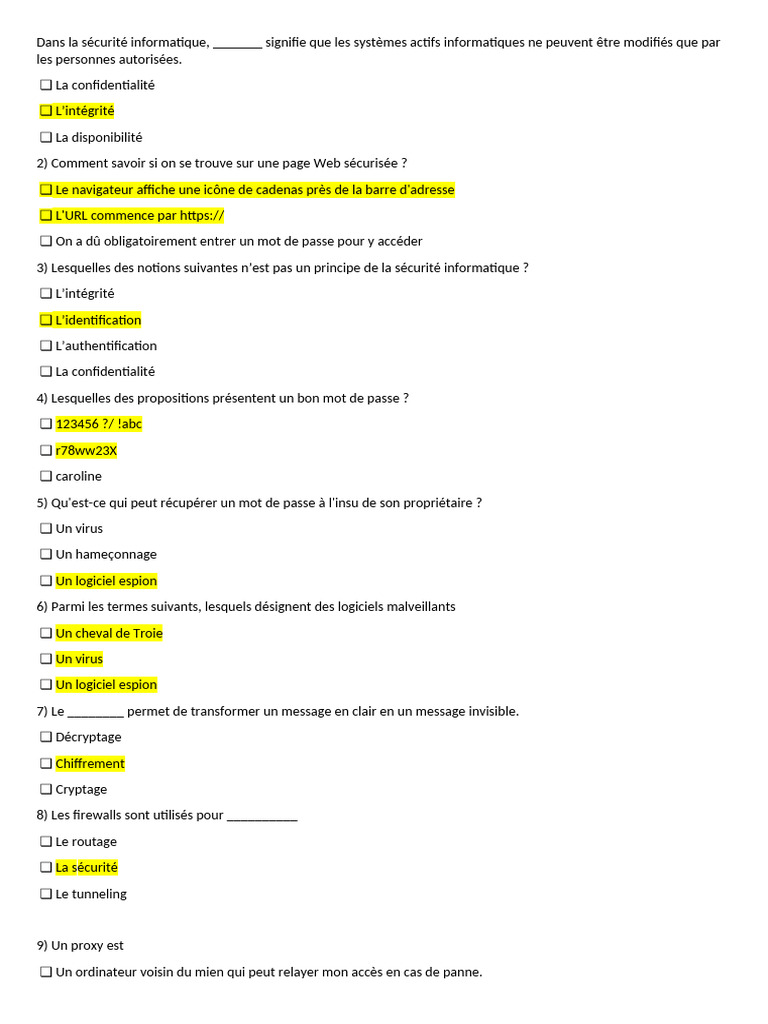 Correction QCM Securité | PDF