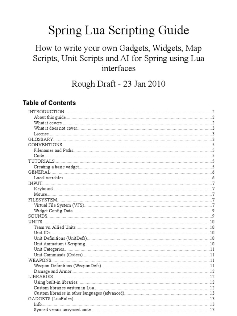 Spring Lua Scripting | PDF | Scripting Language | Library (Computing) Spring Lua Scripting | PDF | Scripting Language | Library (Computing)
