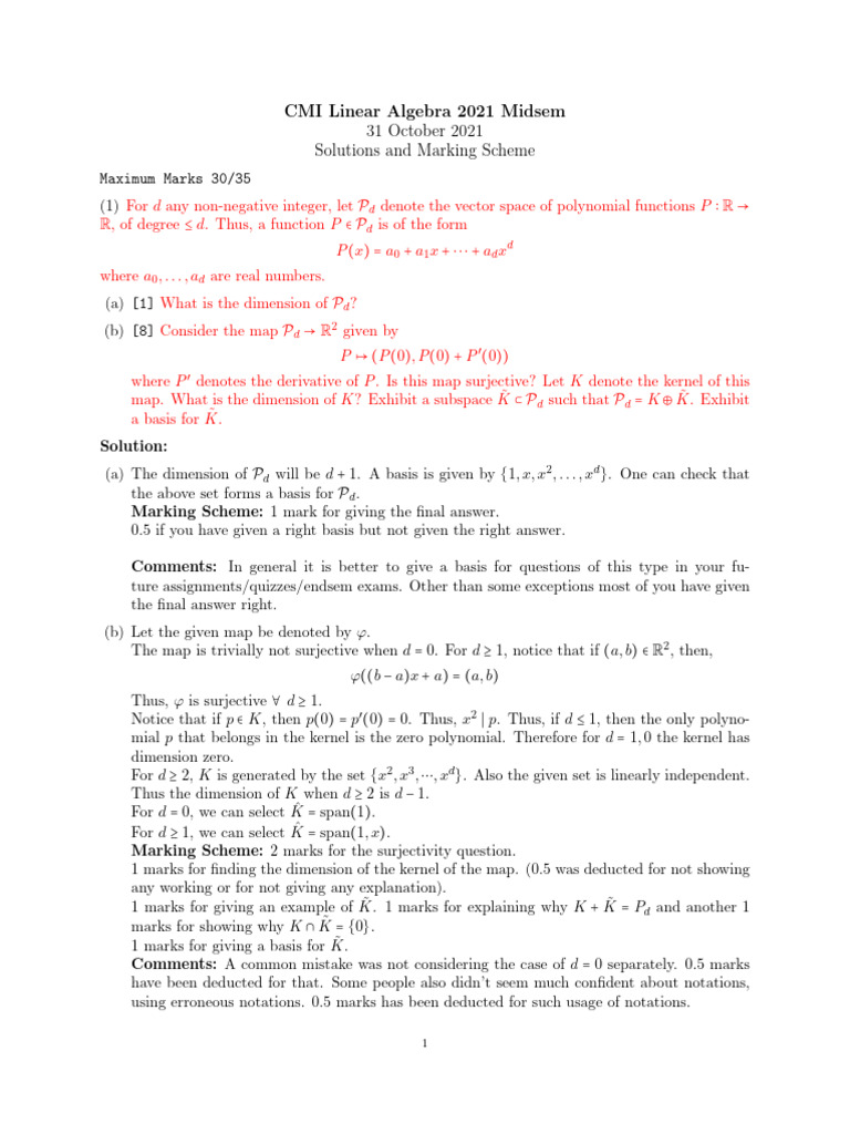 Linear Algebra 2021 Midsem Solutions | PDF