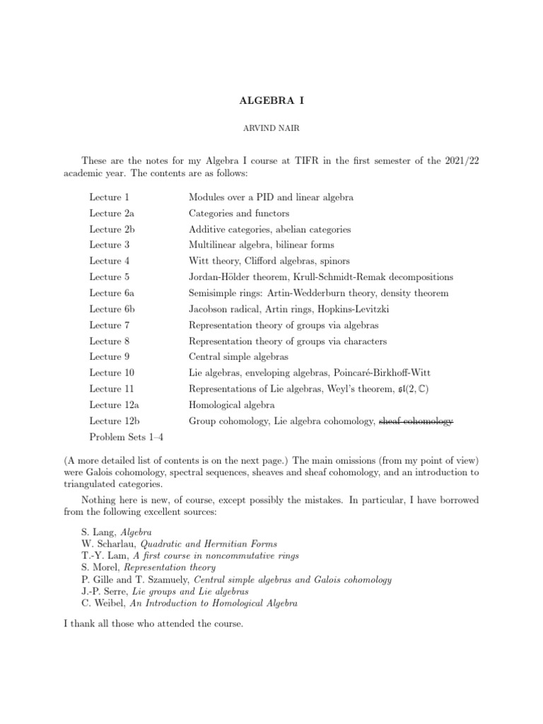 Lectures Algebra | PDF